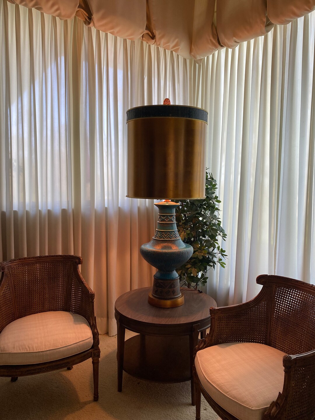 Massive Italian Pottery 50 MCM Mid Century Teal Blue Table Lamp and ...