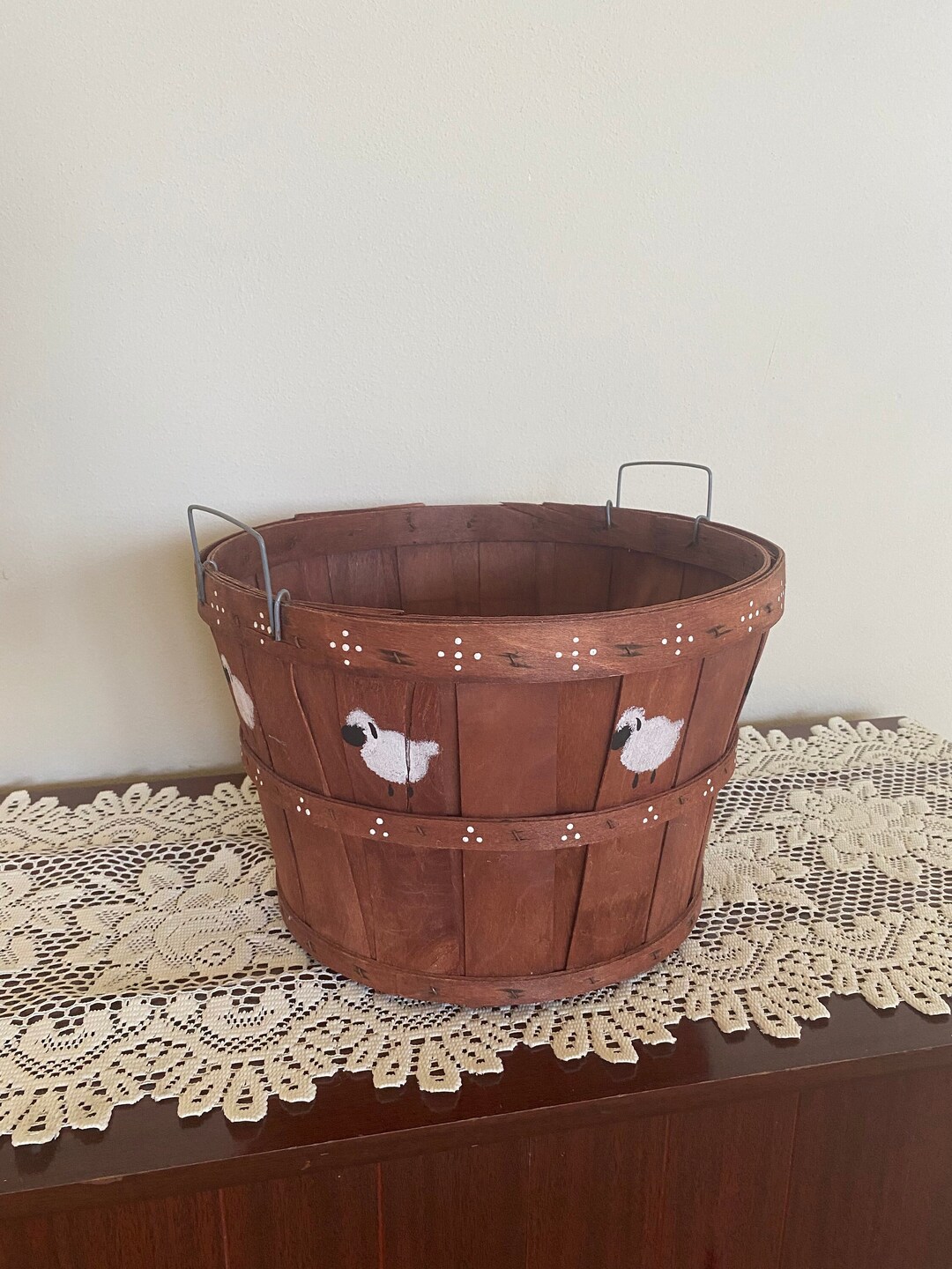 Adorable Vintage Country Bushel Basket With Side Handles - Painted ...