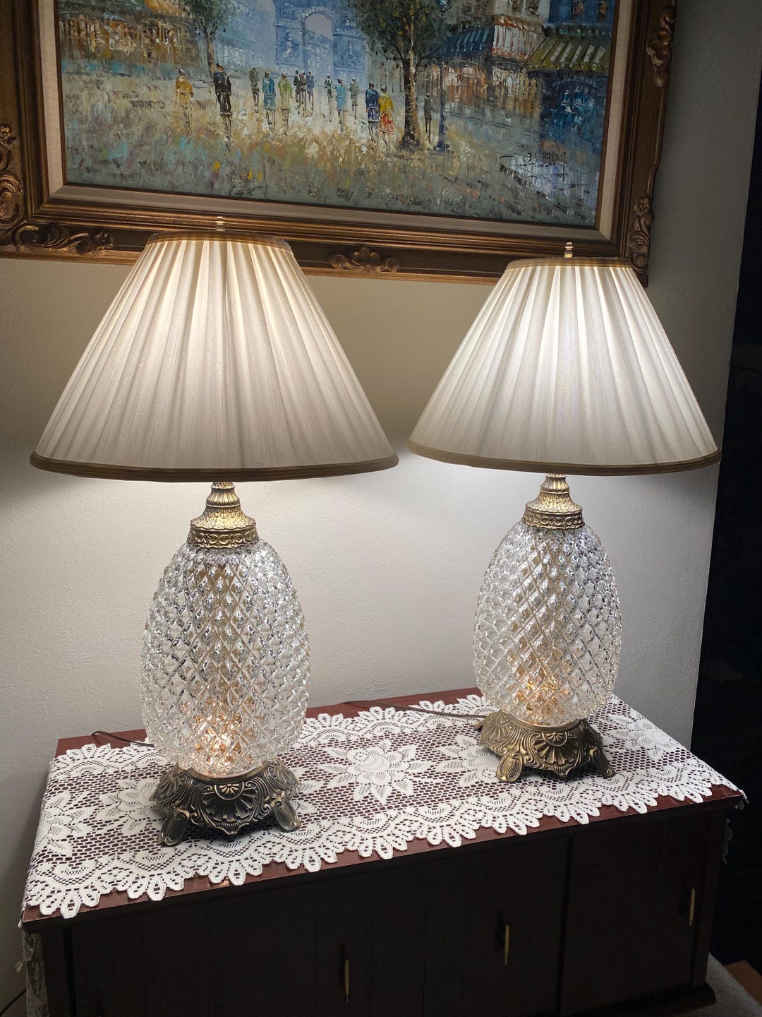 Vintage Crystal Pineapple Table Lamps - Hollywood Regency Light-up ...