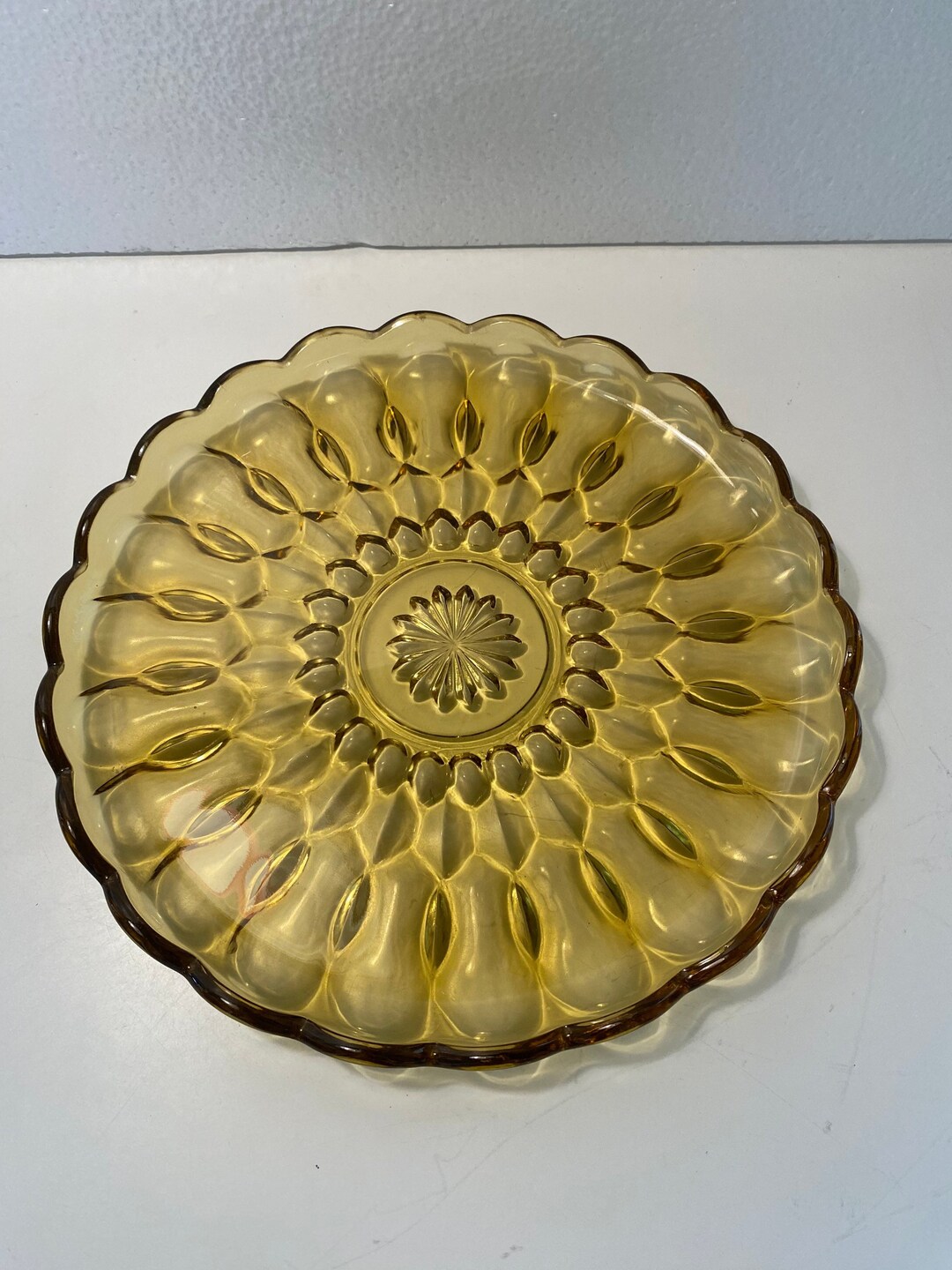 Beautiful Vintage 10" Amber Glass Round Serving Dish - Etsy