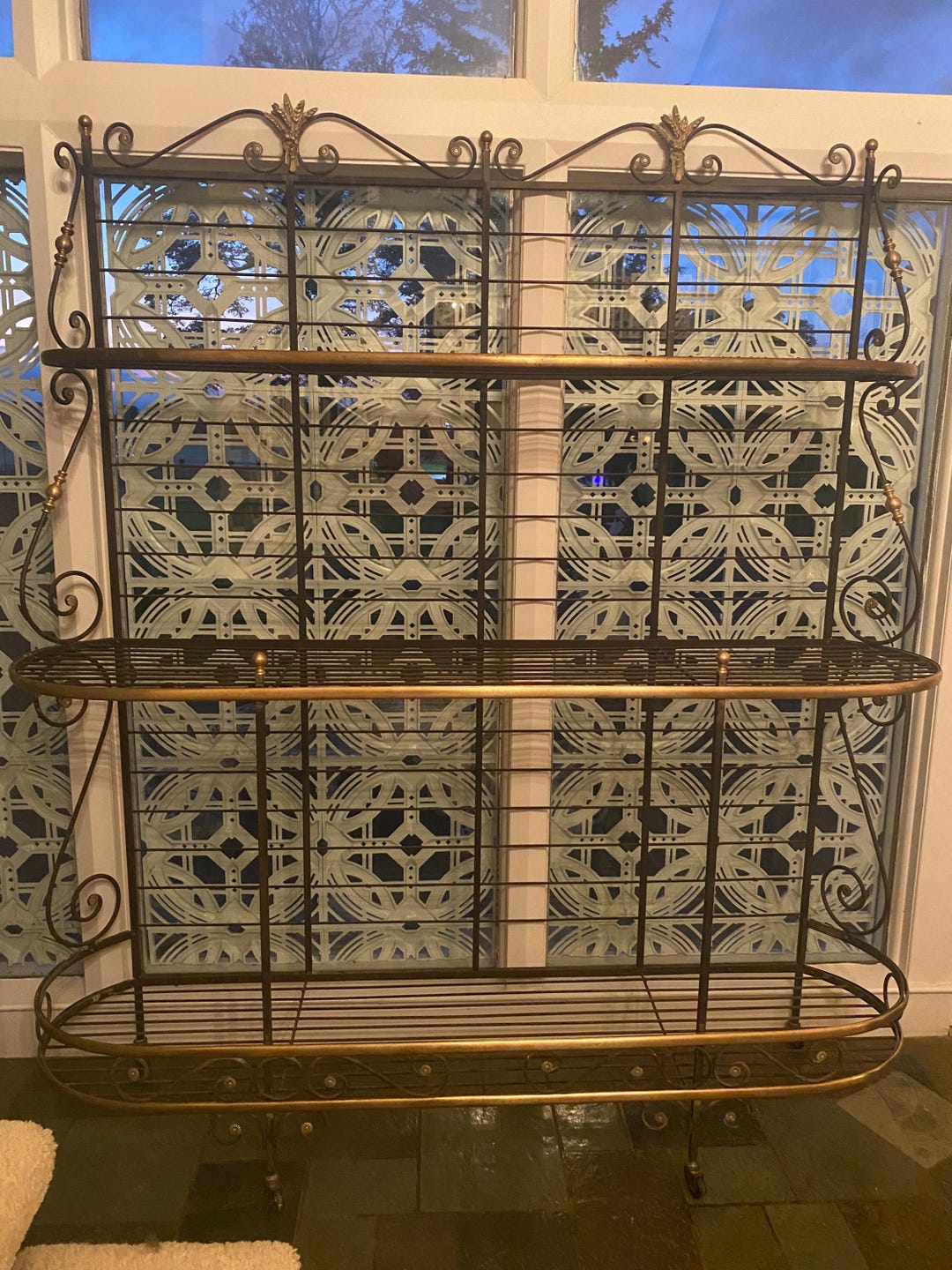 Antique Early 20th Century French Baker’s Rack - Brass and Wrought Iron ...