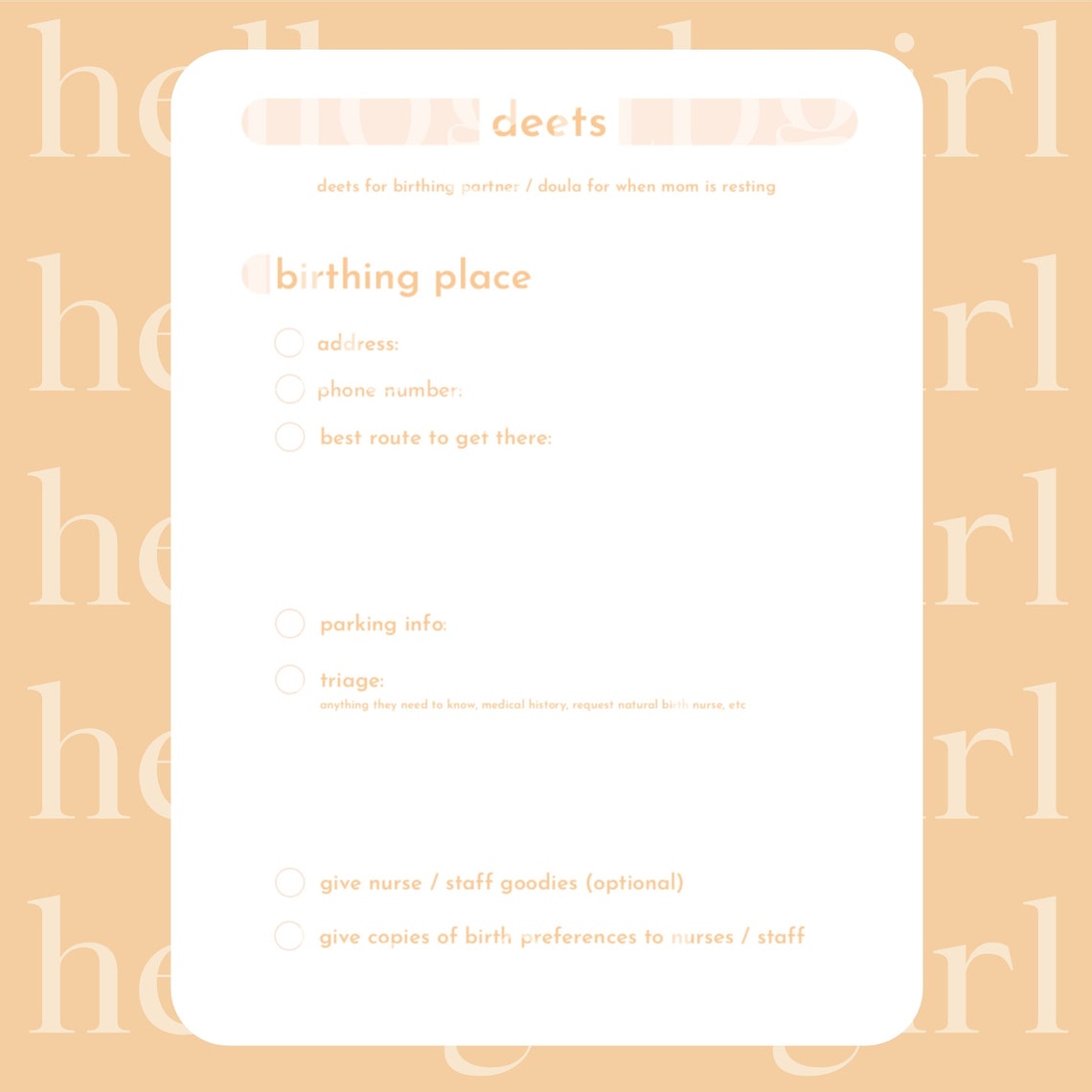 Birthing Time Prep Checklist // Birth Partner Checklist // - Etsy