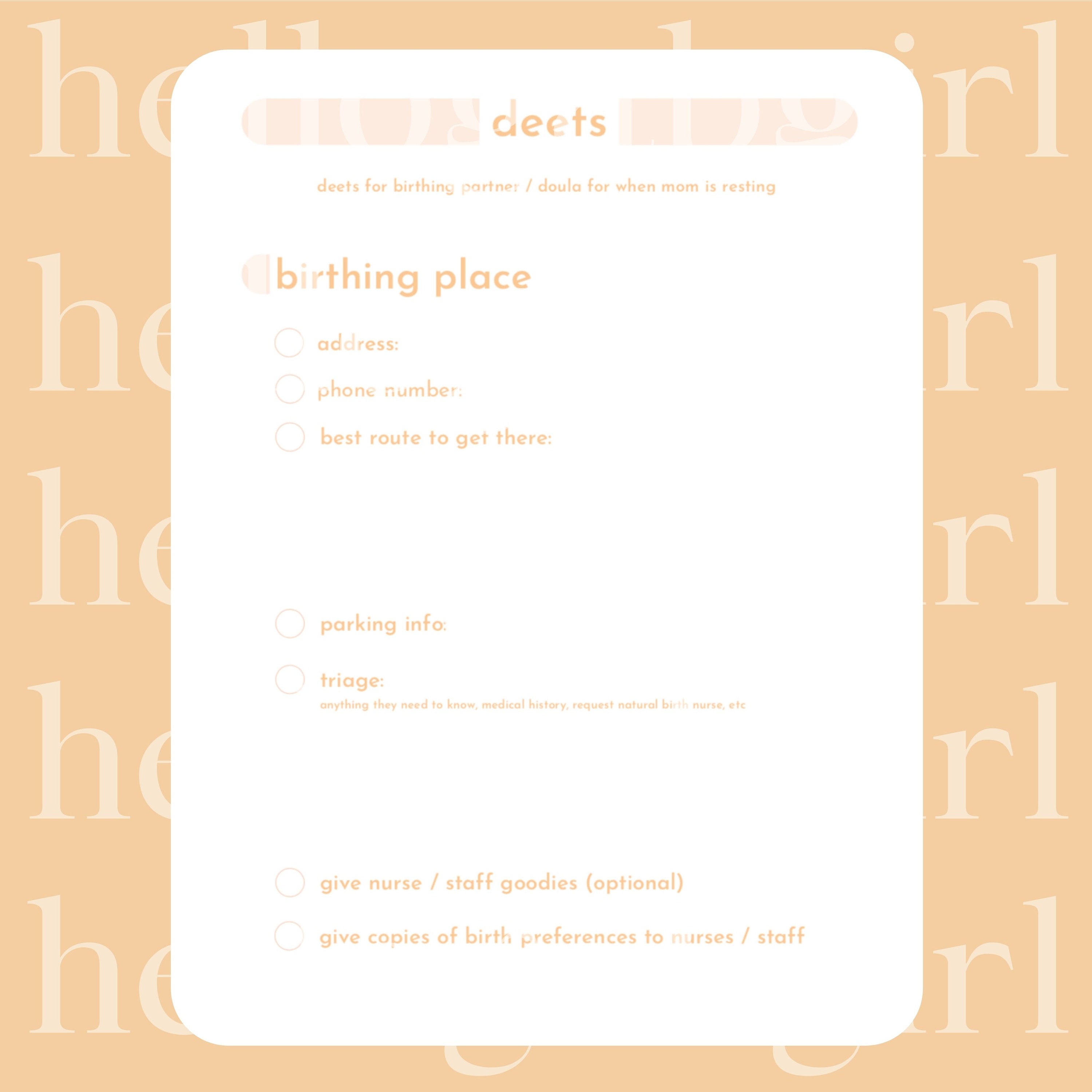 Birthing Time Prep Checklist // Birth Partner Checklist // - Etsy