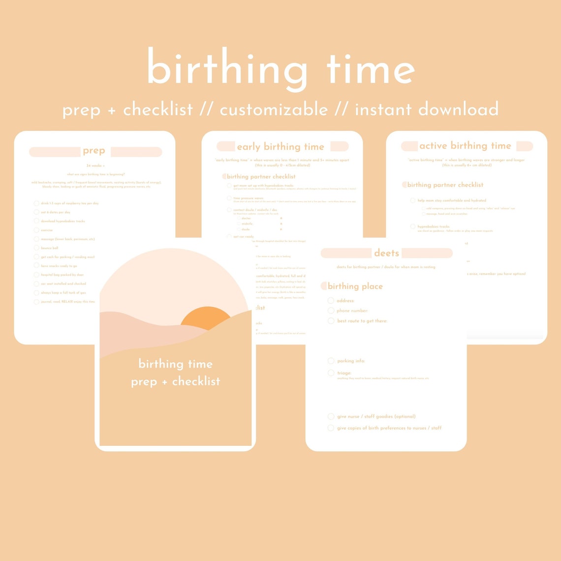 Birthing Time Prep Checklist // Birth Partner Checklist // - Etsy