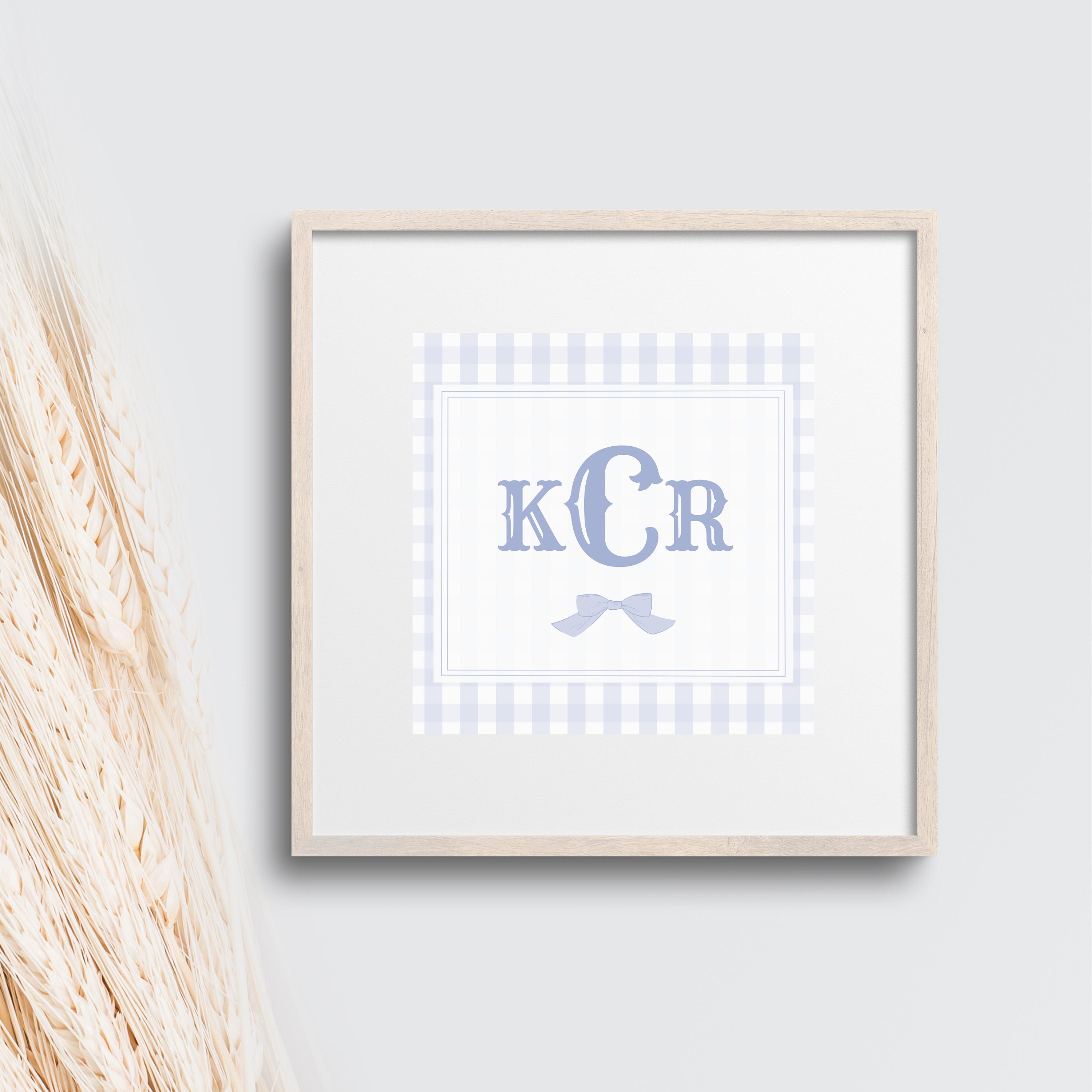 Preppy Monogram Nursery Wall Art / Gingham Printable Baby Wall Art ...