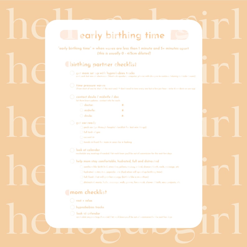 Birthing Time Prep Checklist // Birth Partner Checklist // - Etsy