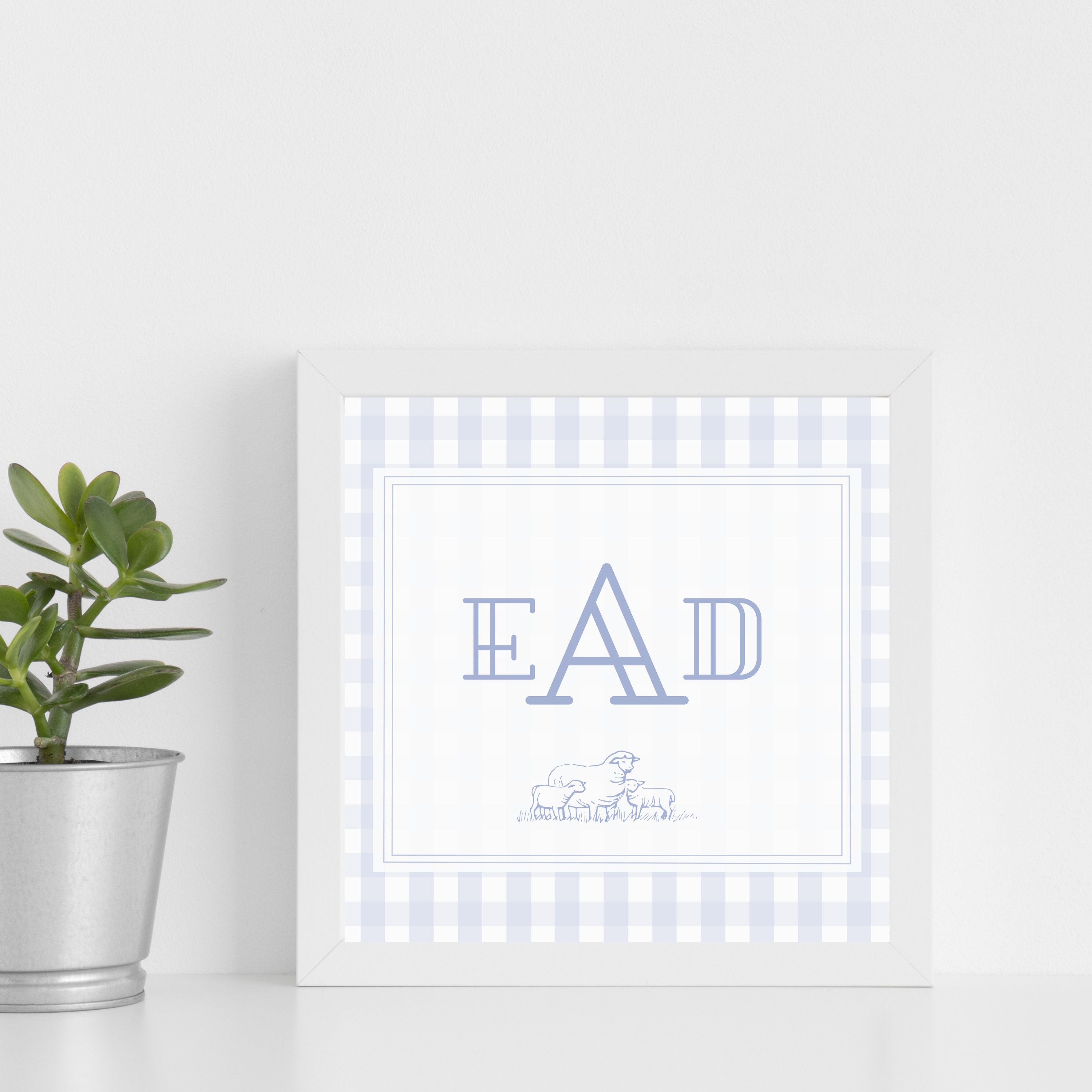 Preppy Monogram Nursery Wall Art / Gingham Printable Baby Wall Art ...