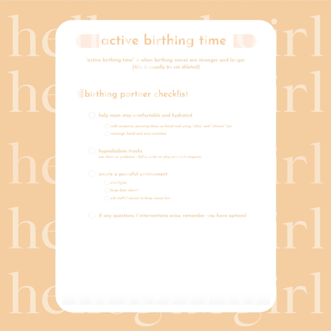 Birthing Time Prep Checklist // Birth Partner Checklist // - Etsy