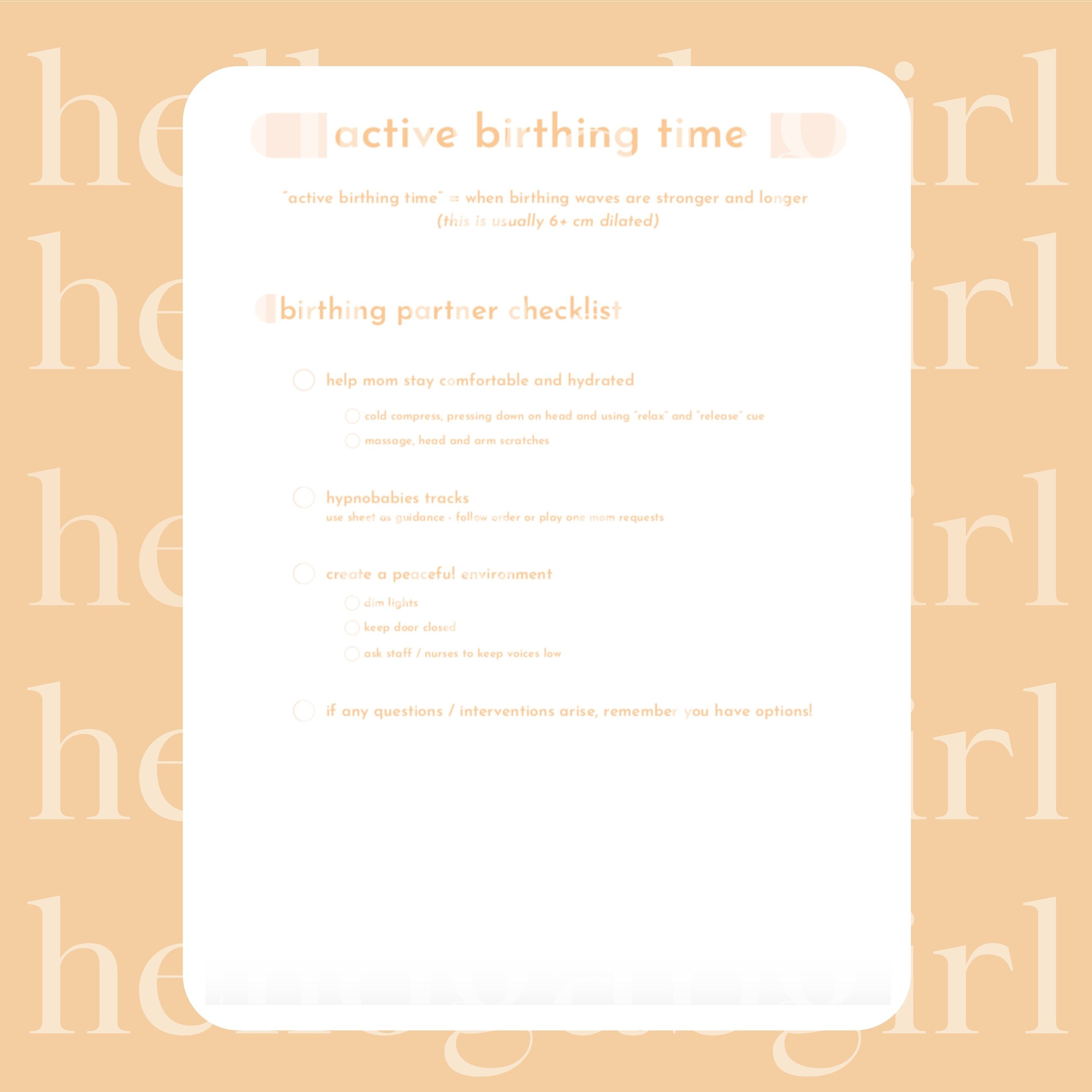 Birthing Time Prep Checklist // Birth Partner Checklist // - Etsy