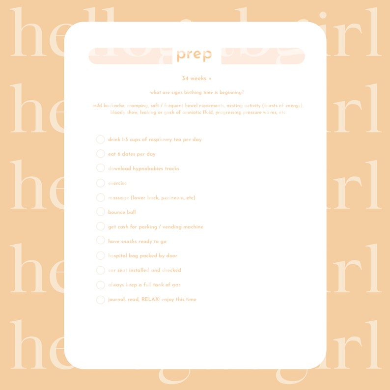 Birthing Time Prep Checklist // Birth Partner Checklist // - Etsy