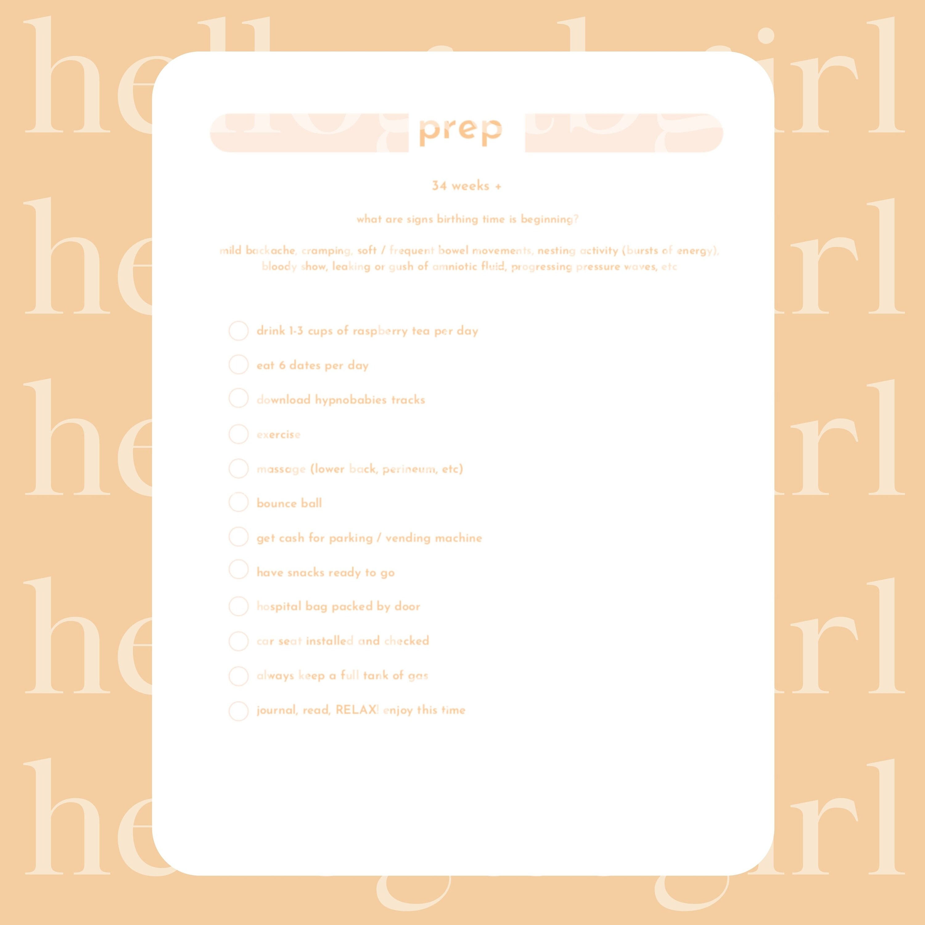 Birthing Time Prep Checklist // Birth Partner Checklist // - Etsy