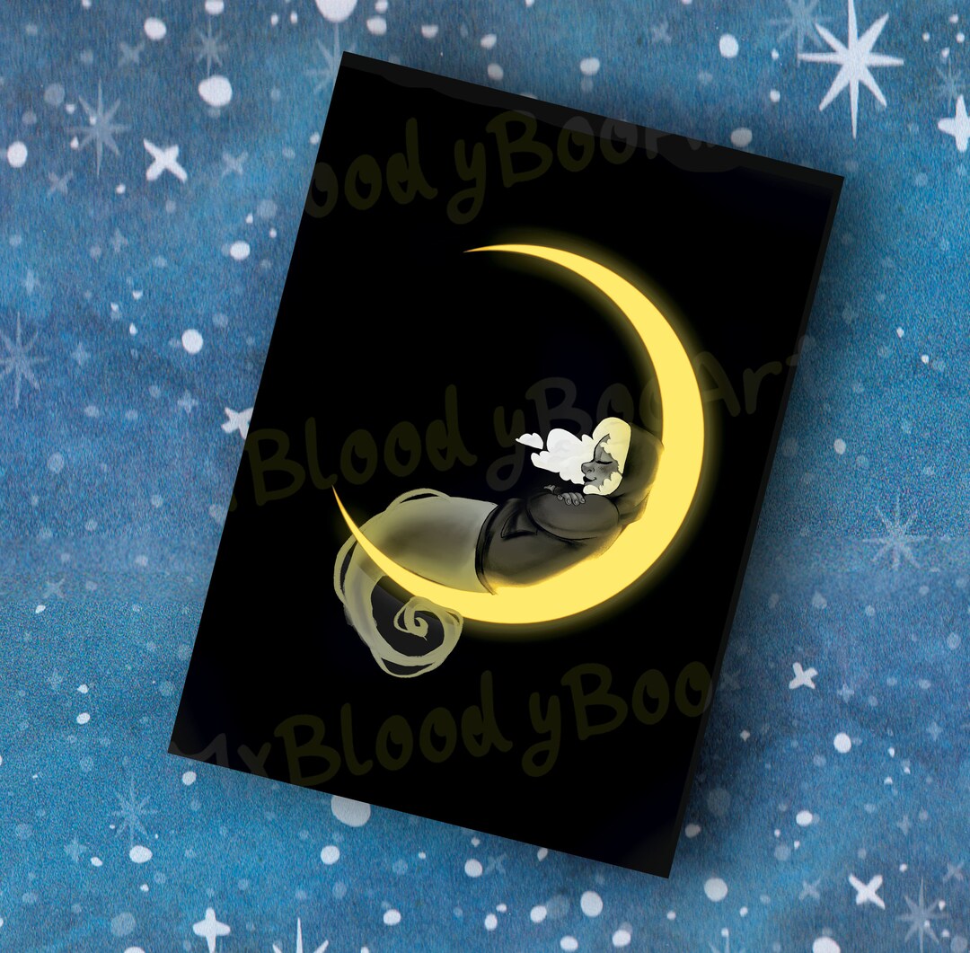 The Nap in the Moon Luster Print of Fun Spirit Girl Illustration 5x7 ...