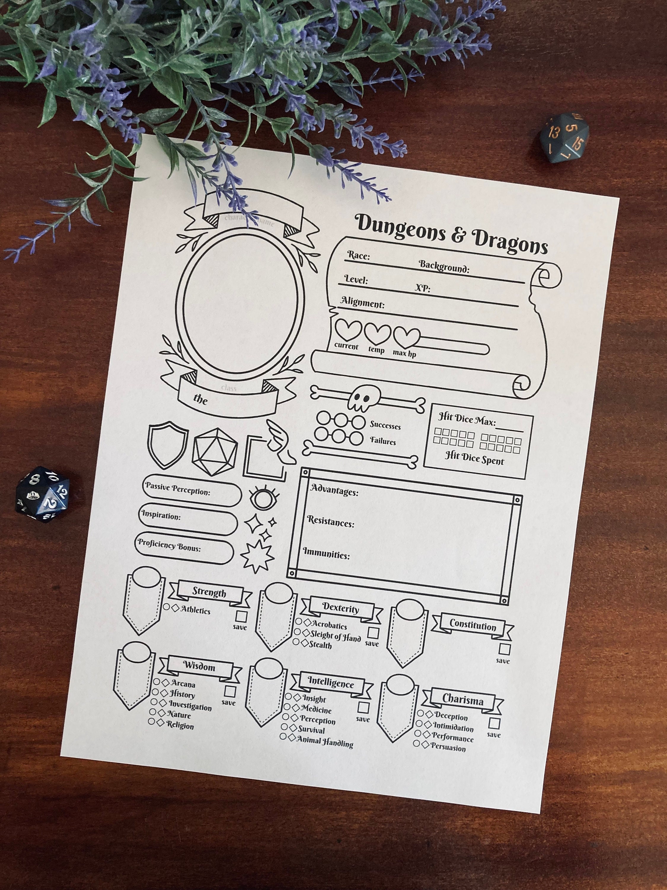 Custom Dungeons and Dragons Character Sheet/ Comprehensive D&D 5E Character Sheet PDF File - Etsy