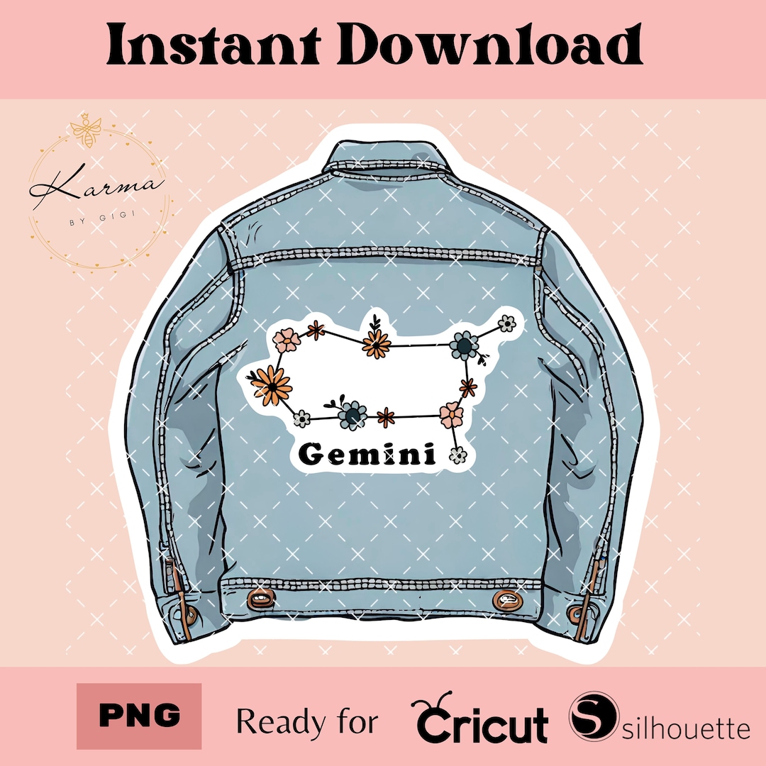 Gemini Zodiac Jean Jacket PNG Files Digital Sticker Instant Download ...