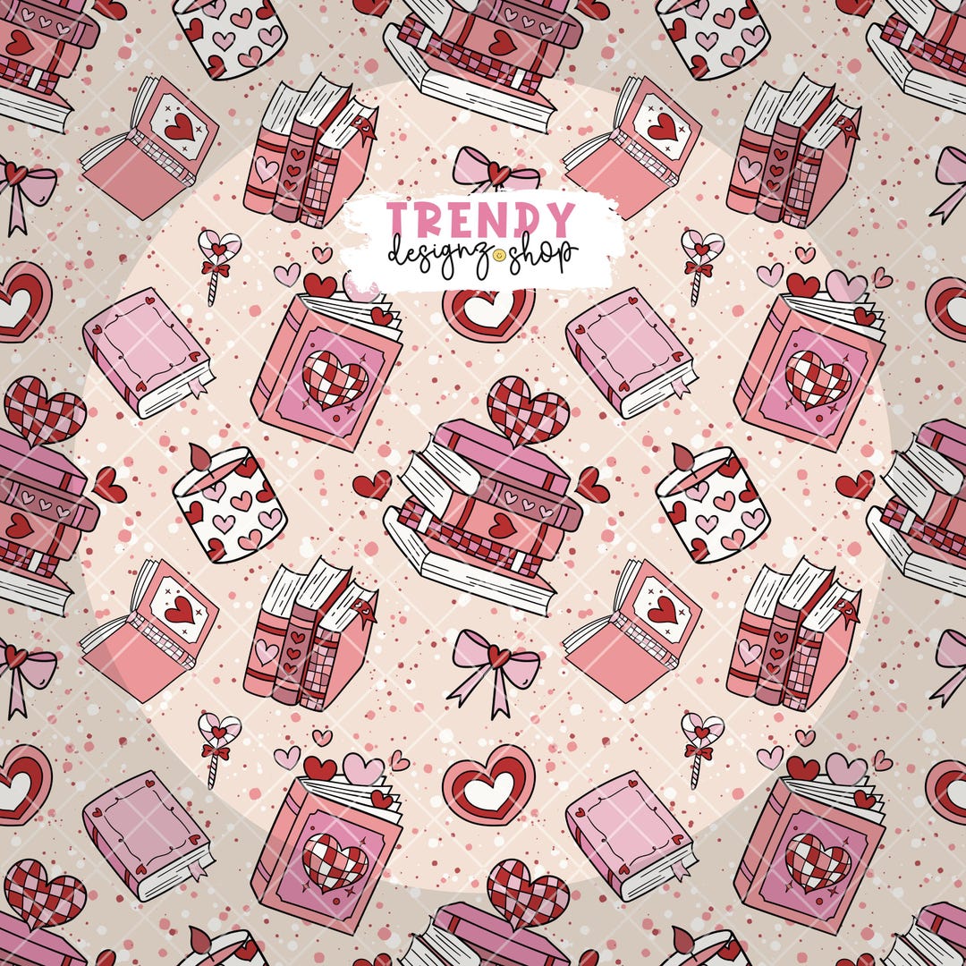 Bookish Seamless Pattern for Valentines Day Books Kindle Insert Pattern ...