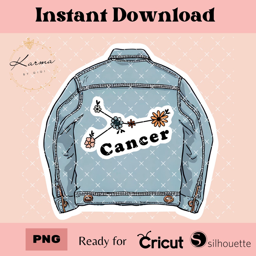 Cancer Zodiac Jean Jacket PNG Files Digital Sticker Instant Download ...