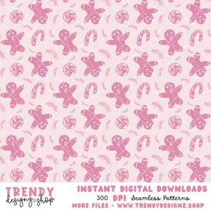 Pink Gingerbread Christmas Seamless Pattern, Groovy Winter Repeating ...
