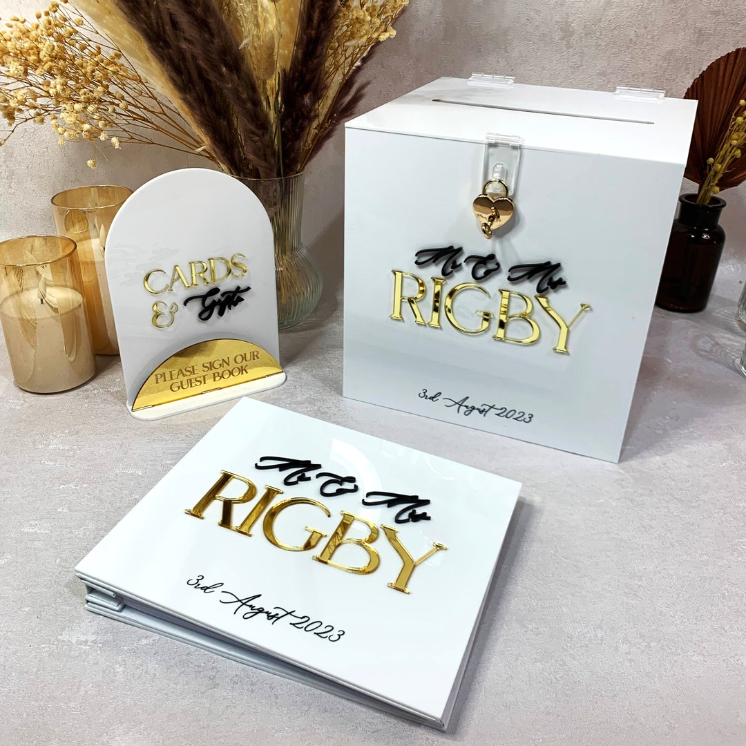 Keepsake Trio Luxury Acrylic Guest Book, Card Box and Double Layered ...