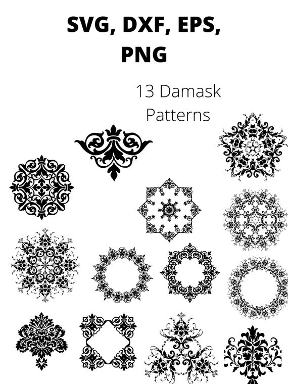 13 Different Damask Patterns SVG Bundle | Etsy
