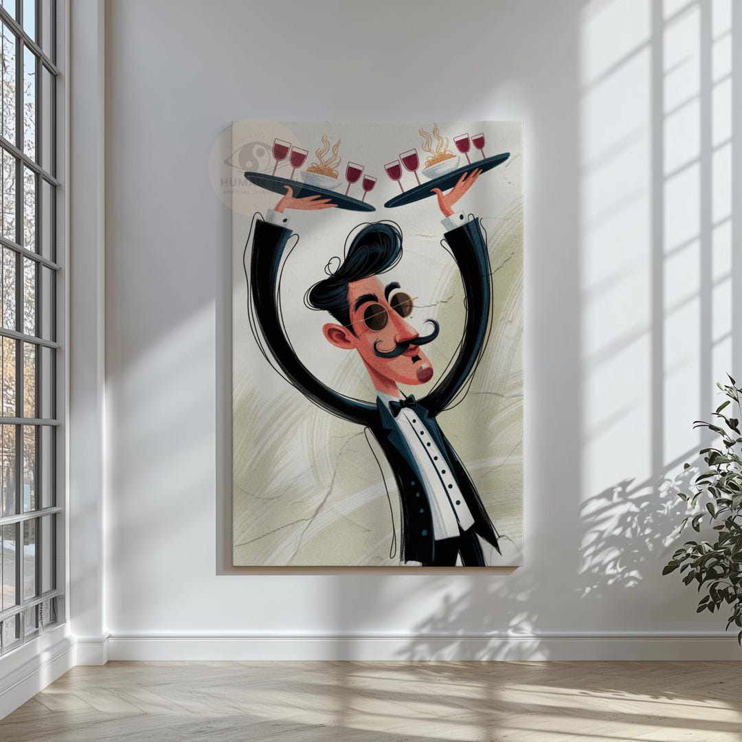 Italian Waiter Art Print, Retro Cafe Decor - Etsy