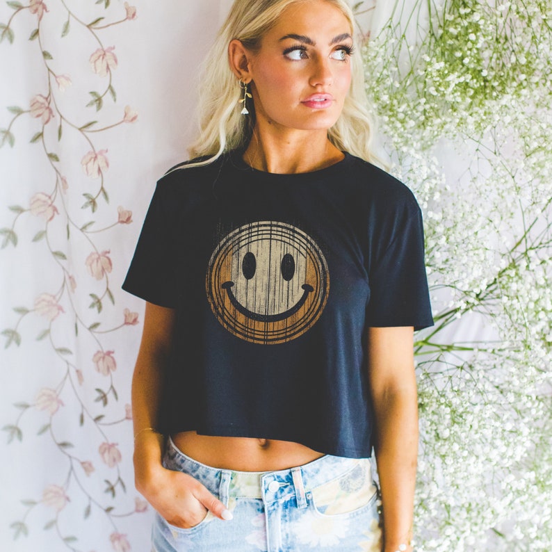 Distressed Smiley Face Crop Top: Festival Fashion Tee - Etsy
