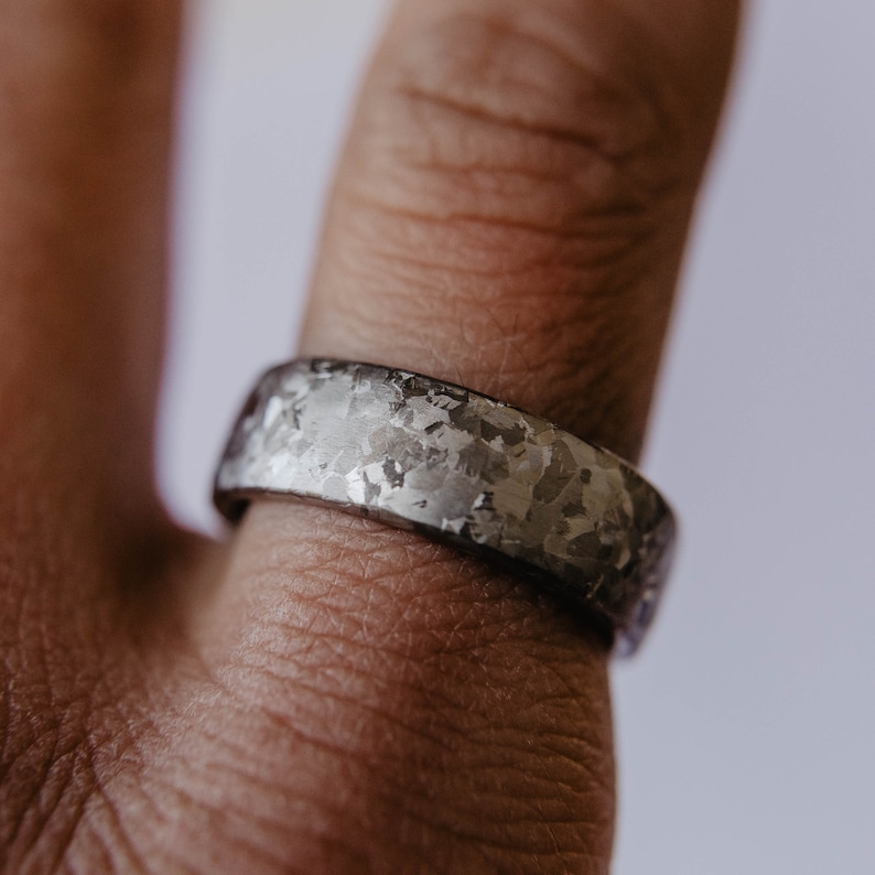 Crystallized Titanium Wedding Band, Domed Titanium Ring, Mens Wedding ...
