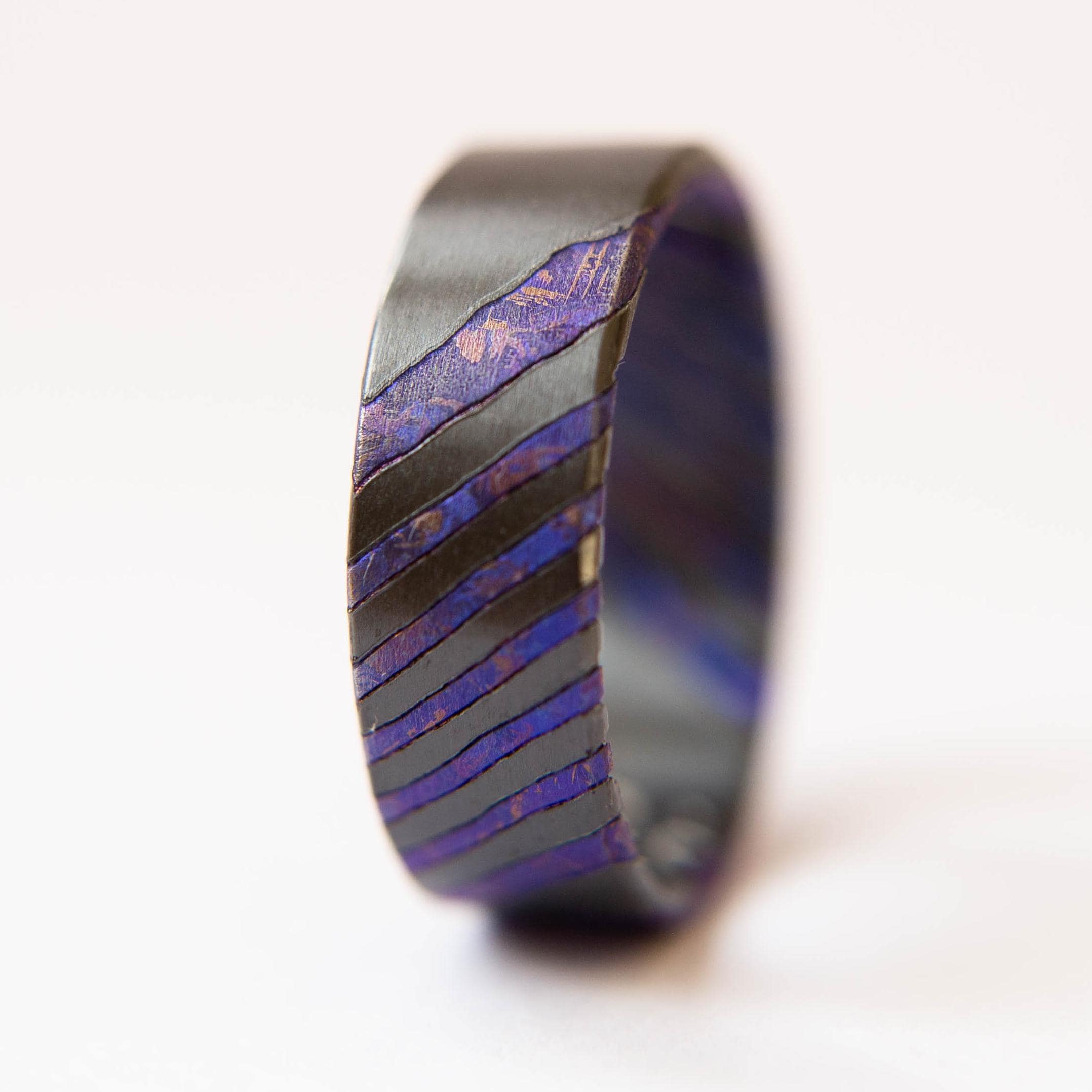 Violet Crystallized Titanium and Zirconium Damascus Wedding Band, Mens ...