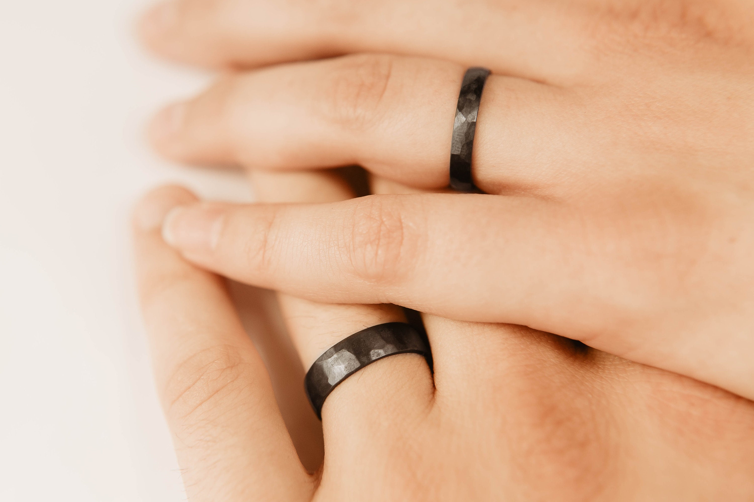 Black Zirconium Wedding Band Set, Men's and Women's Handmade Wedding ...