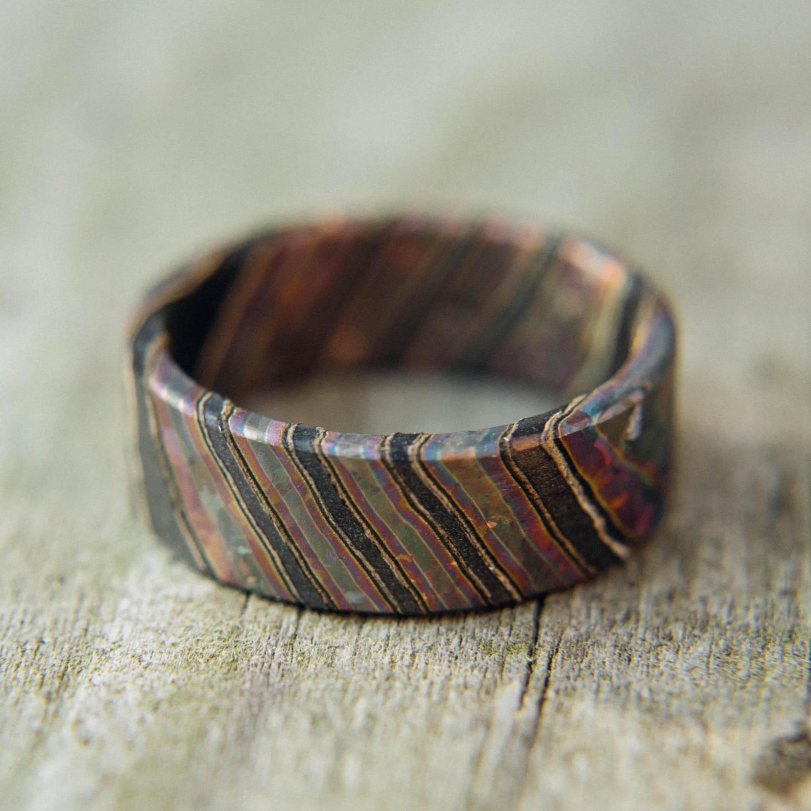 Mens Wedding Band, Iridescent Flame Anodized Crystallized Titanium and ...