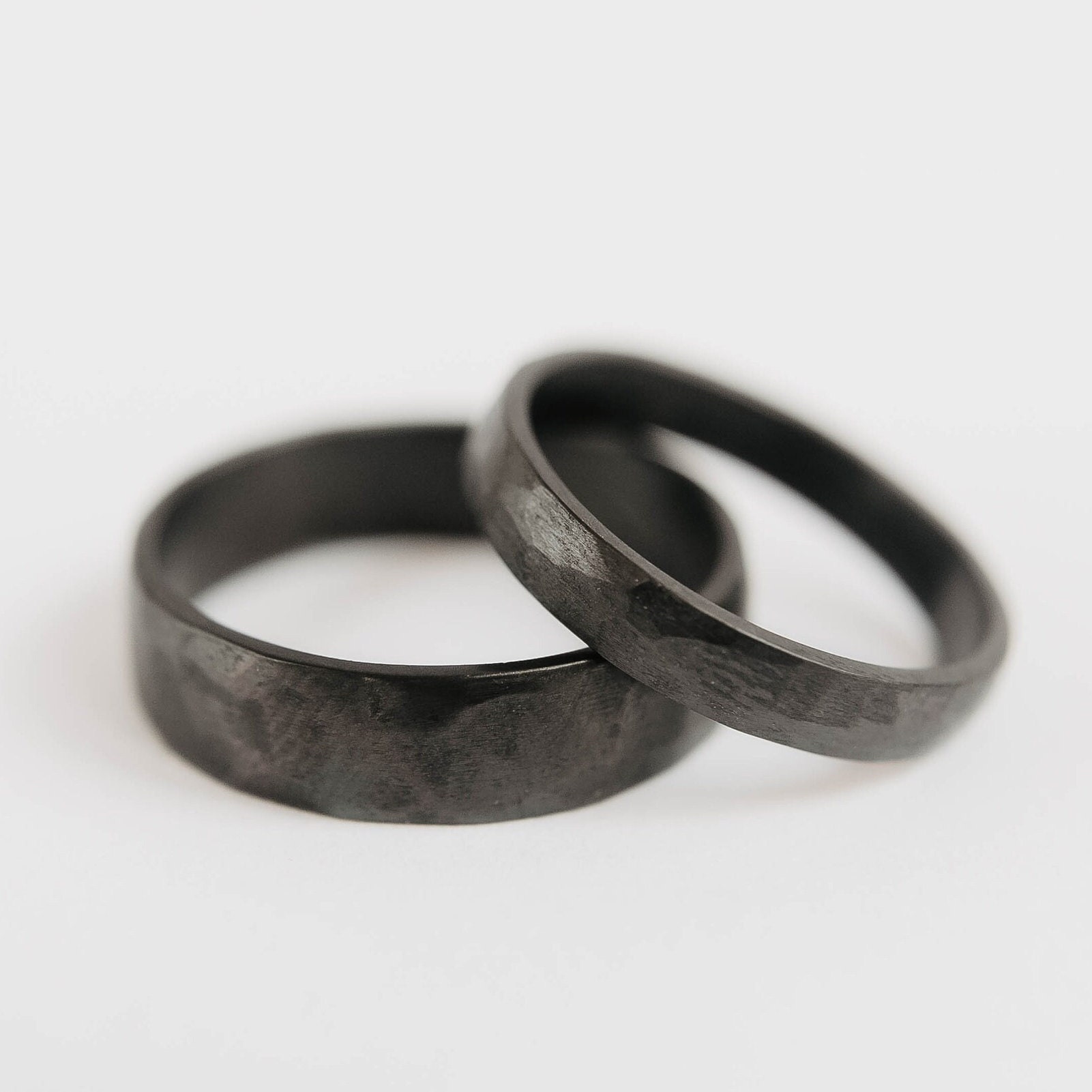 Black Zirconium Wedding Band Set Men's and Women's | Etsy