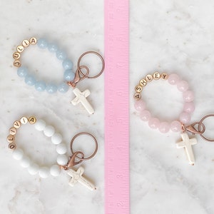 Mini Rosary Keychain Favor, Baptism Favors for Girls, Personalized Mini ...