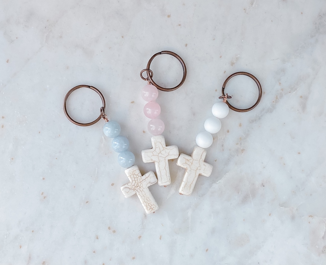 Cross Keychain Favor | Baptism Favours for Girls | Personalized Mini ...