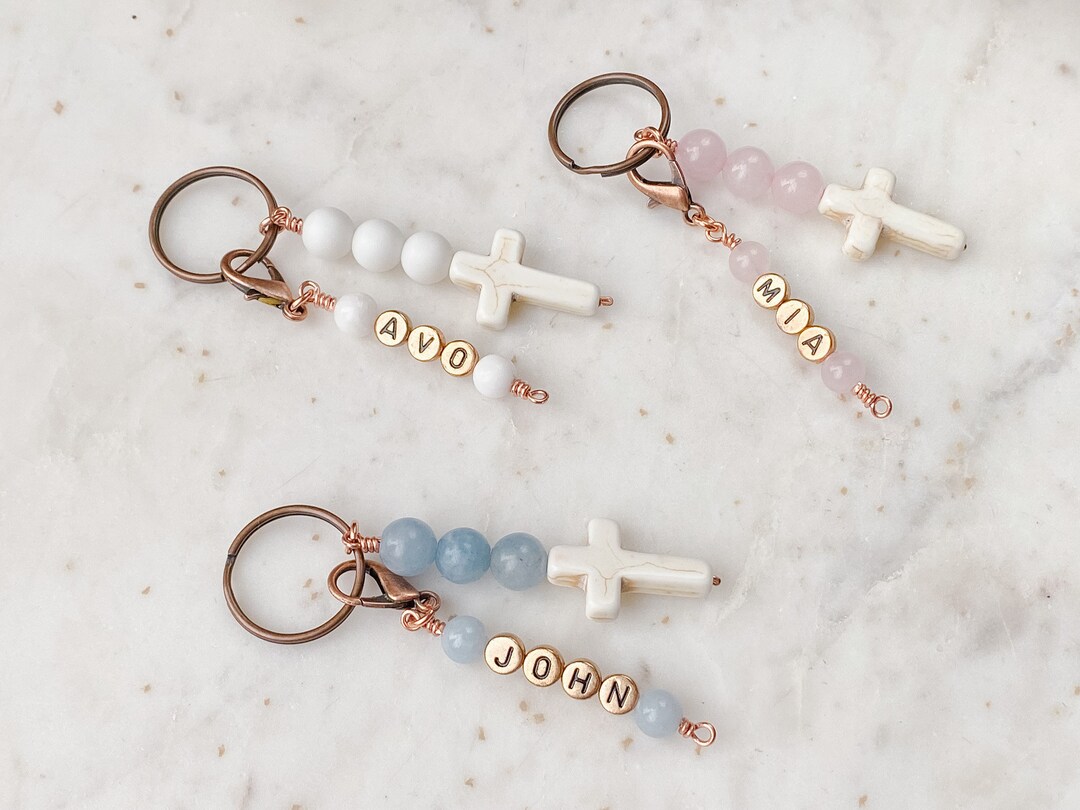 Cross Keychain Favor, Personalized Name Keychain, Baptism Favour ...