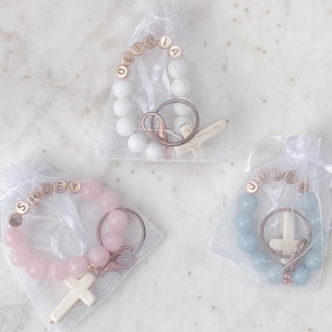 Mini Rosary Keychain Favor, Baptism Favors for Girls, Personalized Mini ...