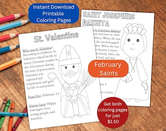 Printable February Saints Coloring Pages, St. Valentine & St. Bakhita ...