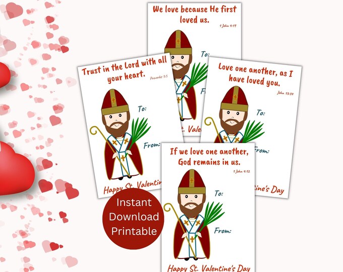 St. Valentine's Day Printable Card, Catholic Saint Party Favor, Kid's ...