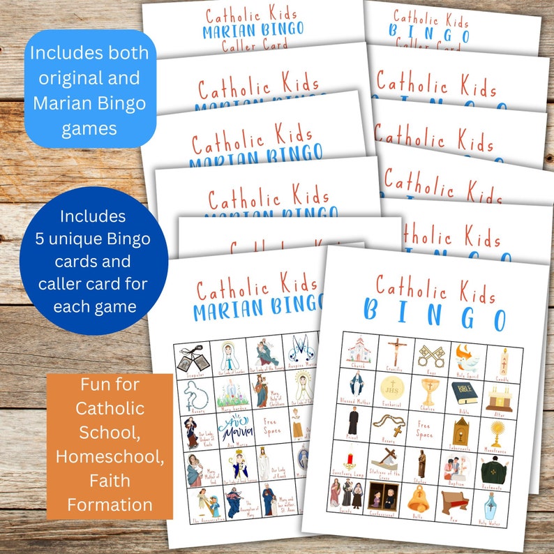 Catholic Kids Bingo Game Bundle, Printable Religious Activity (instant ...