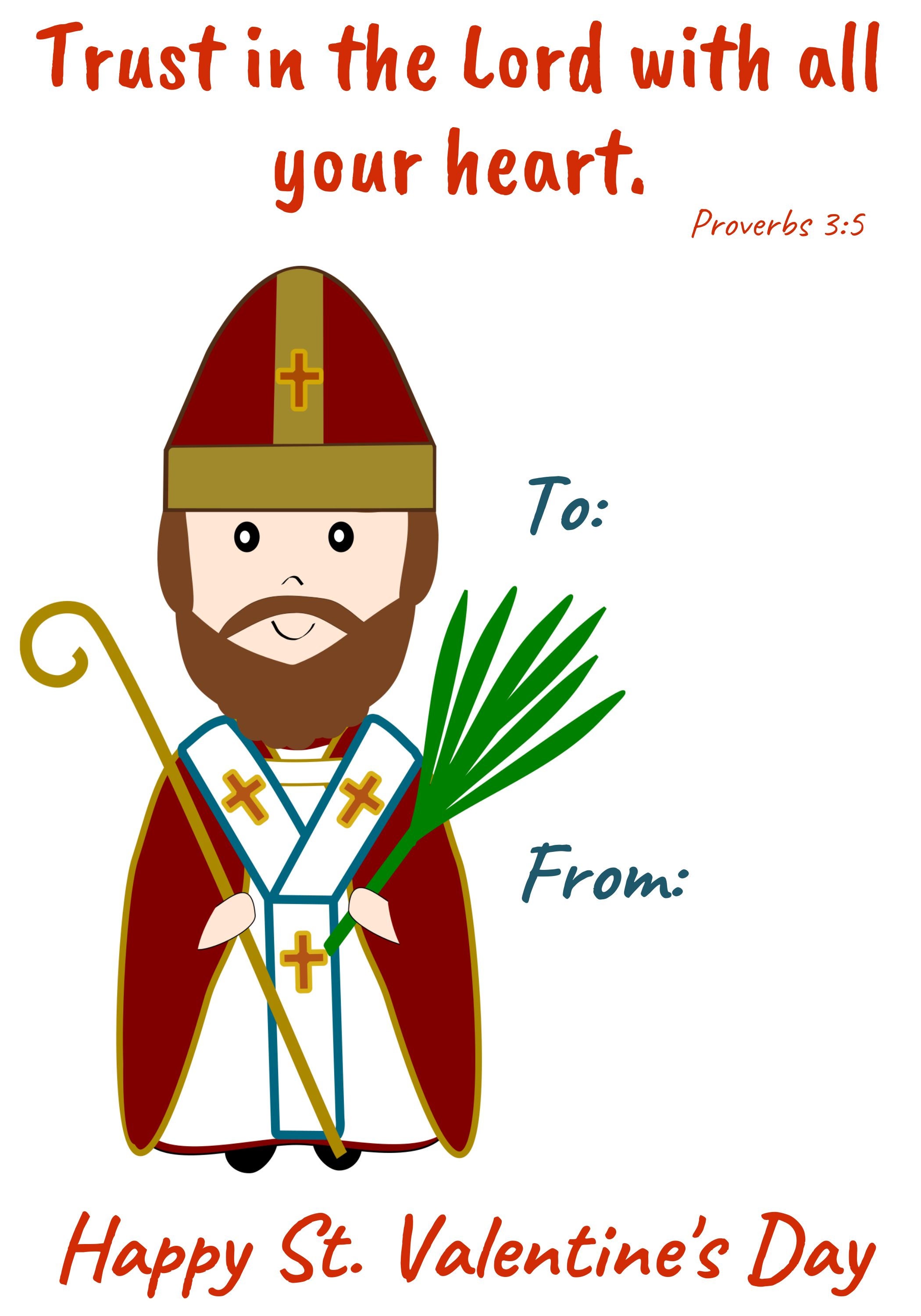 St. Valentine's Day Printable Card, Catholic Saint Party Favor, Kid's ...