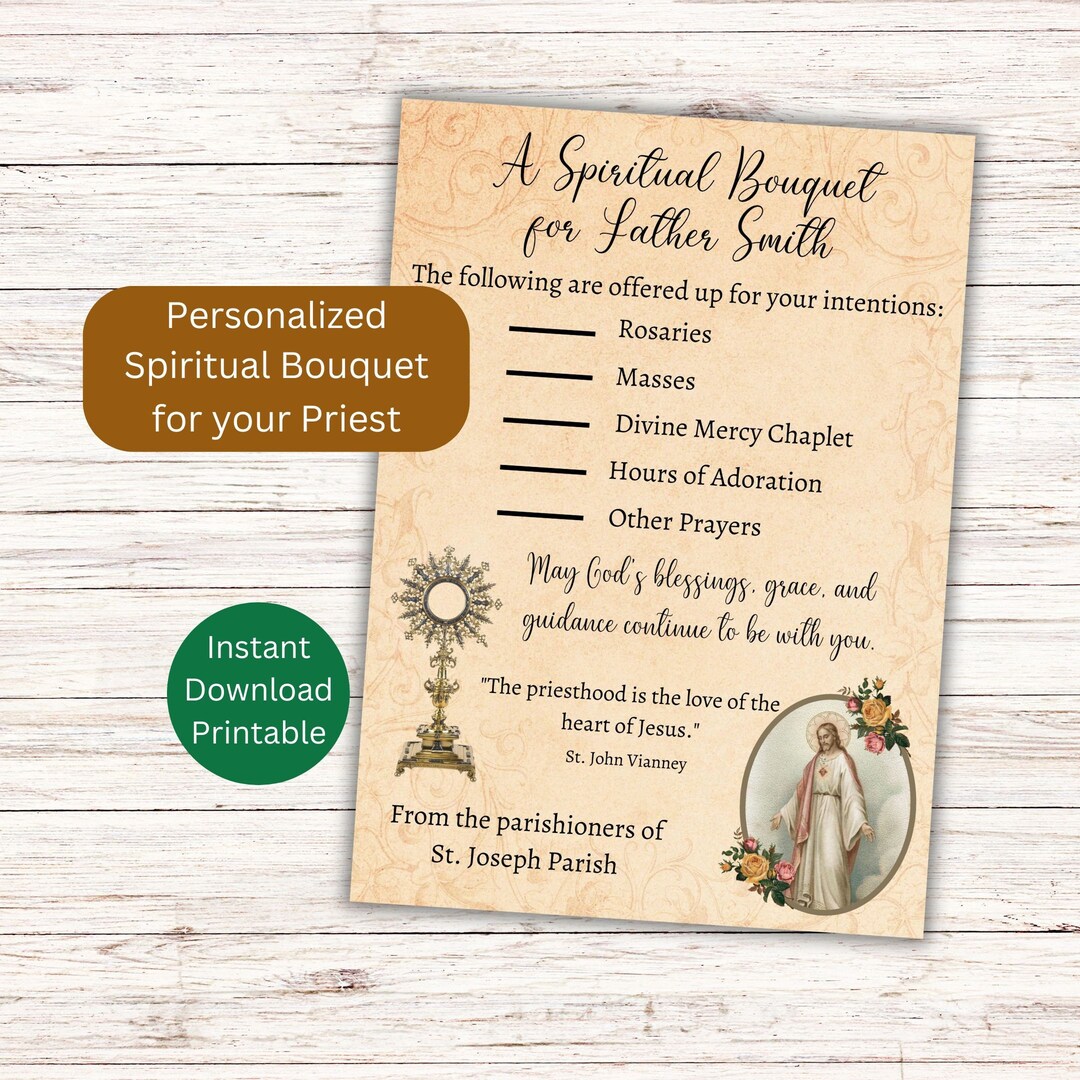 Custom Priest Spiritual Bouquet Printable Card / Catholic Gift / Prayer ...