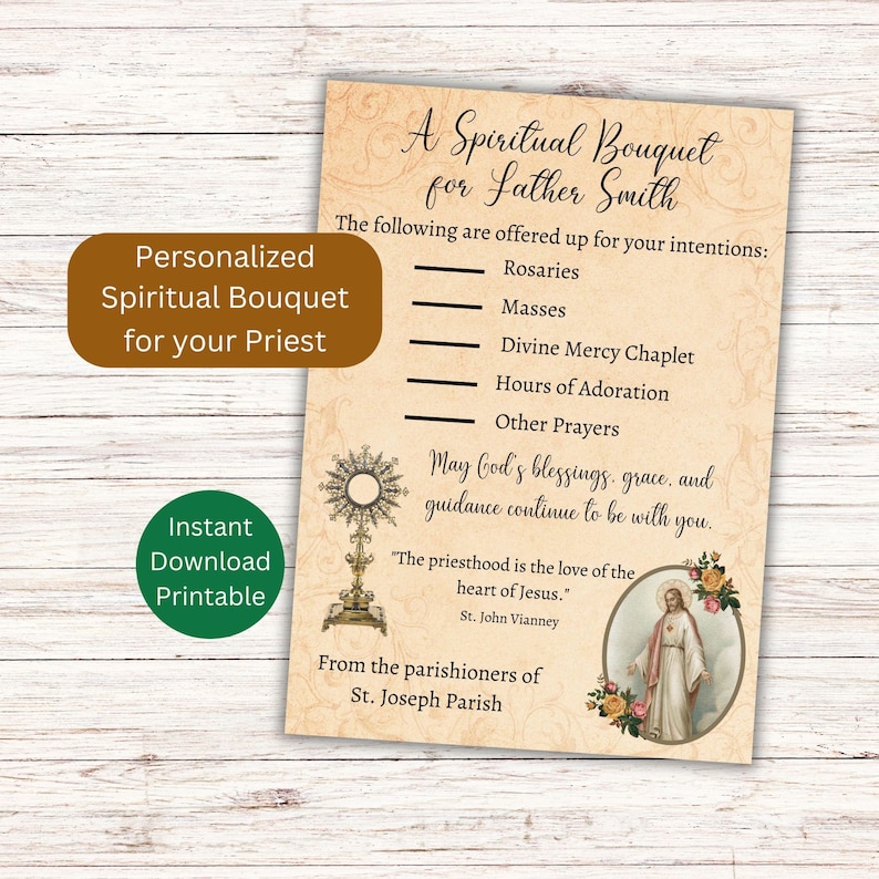 Custom Priest Spiritual Bouquet Printable Card / Catholic Gift / Prayer ...
