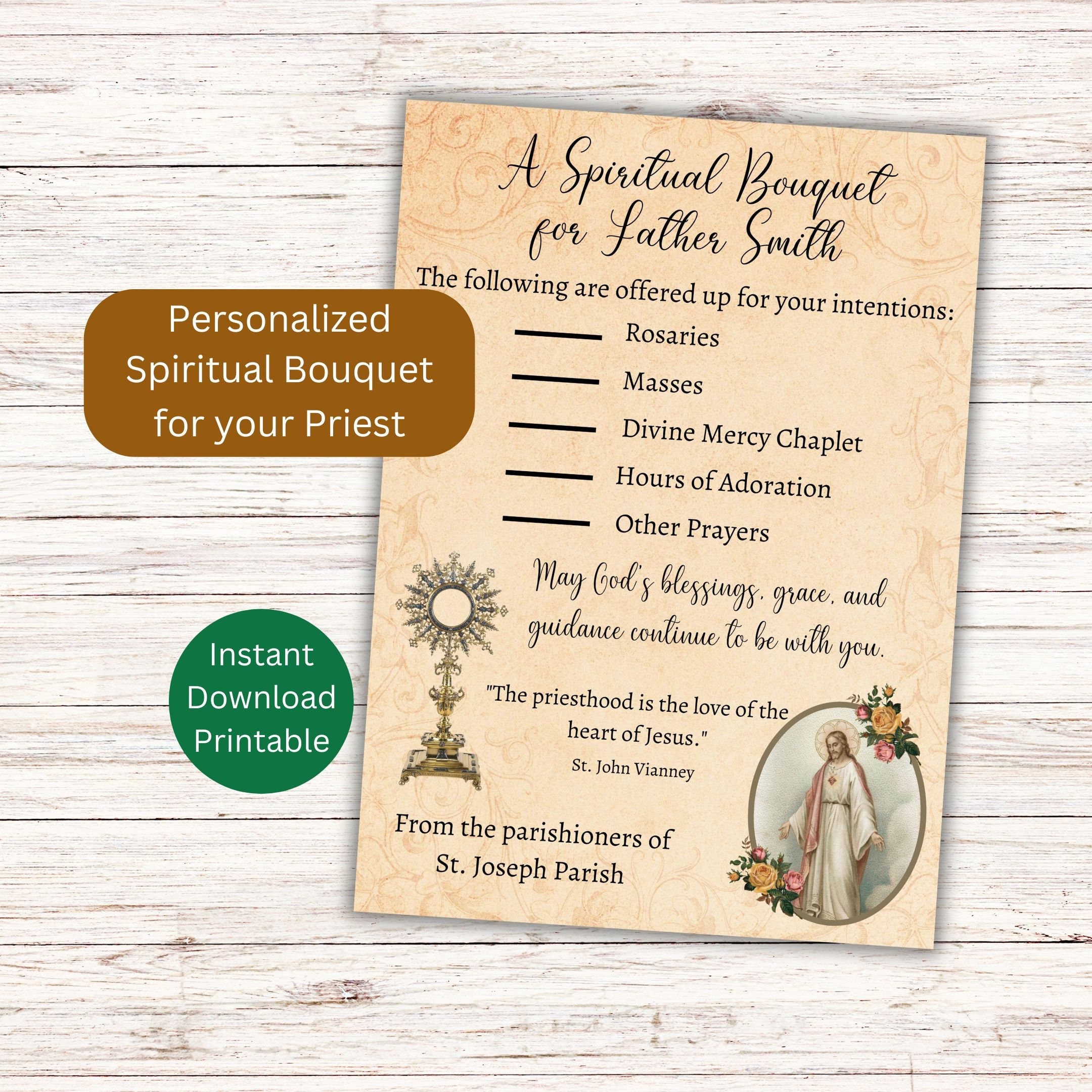 Custom Priest Spiritual Bouquet Printable Card / Catholic Gift / Prayer ...