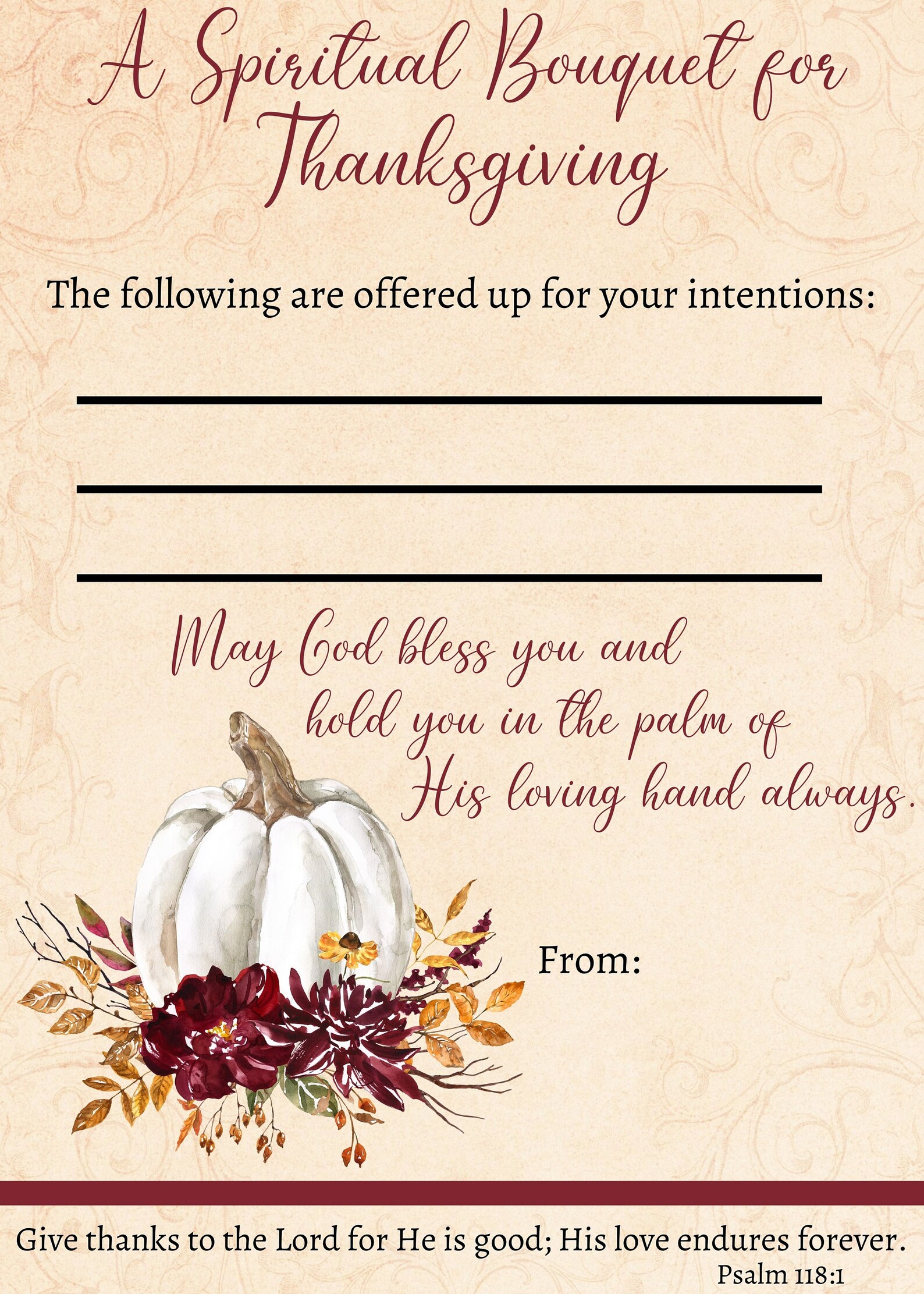 Thanksgiving Printable Catholic Spiritual Bouquet Card, Instant ...