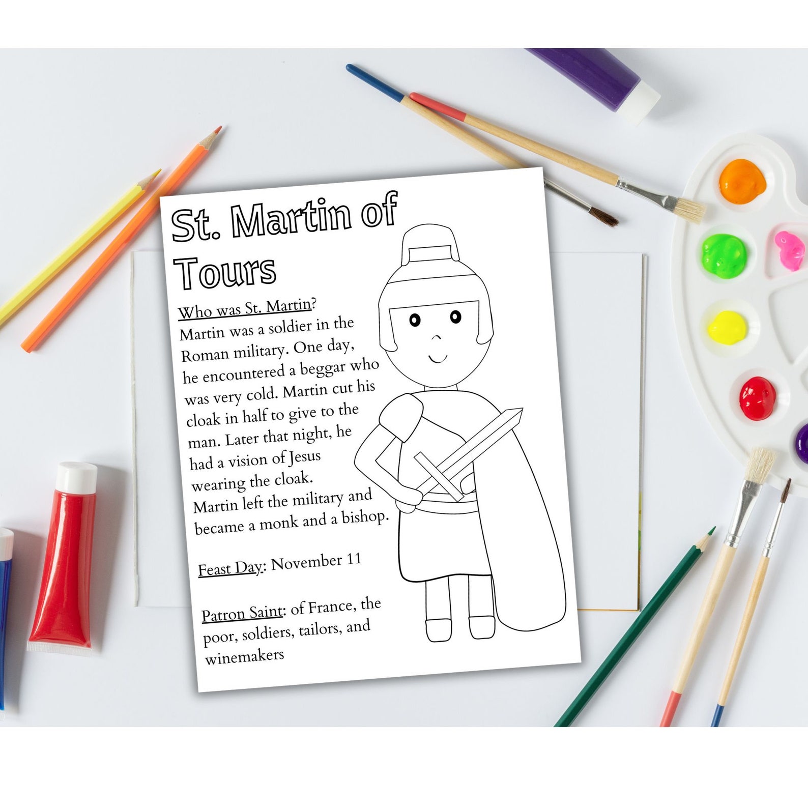 St. Martin of Tours Coloring Page / Printable Coloring Page / Saint ...