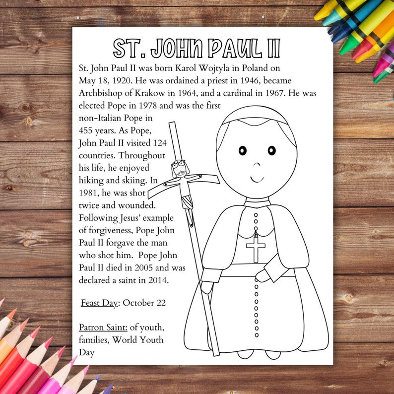 St. John Paul II Printable Coloring Page, Catholic Kid's Activity ...