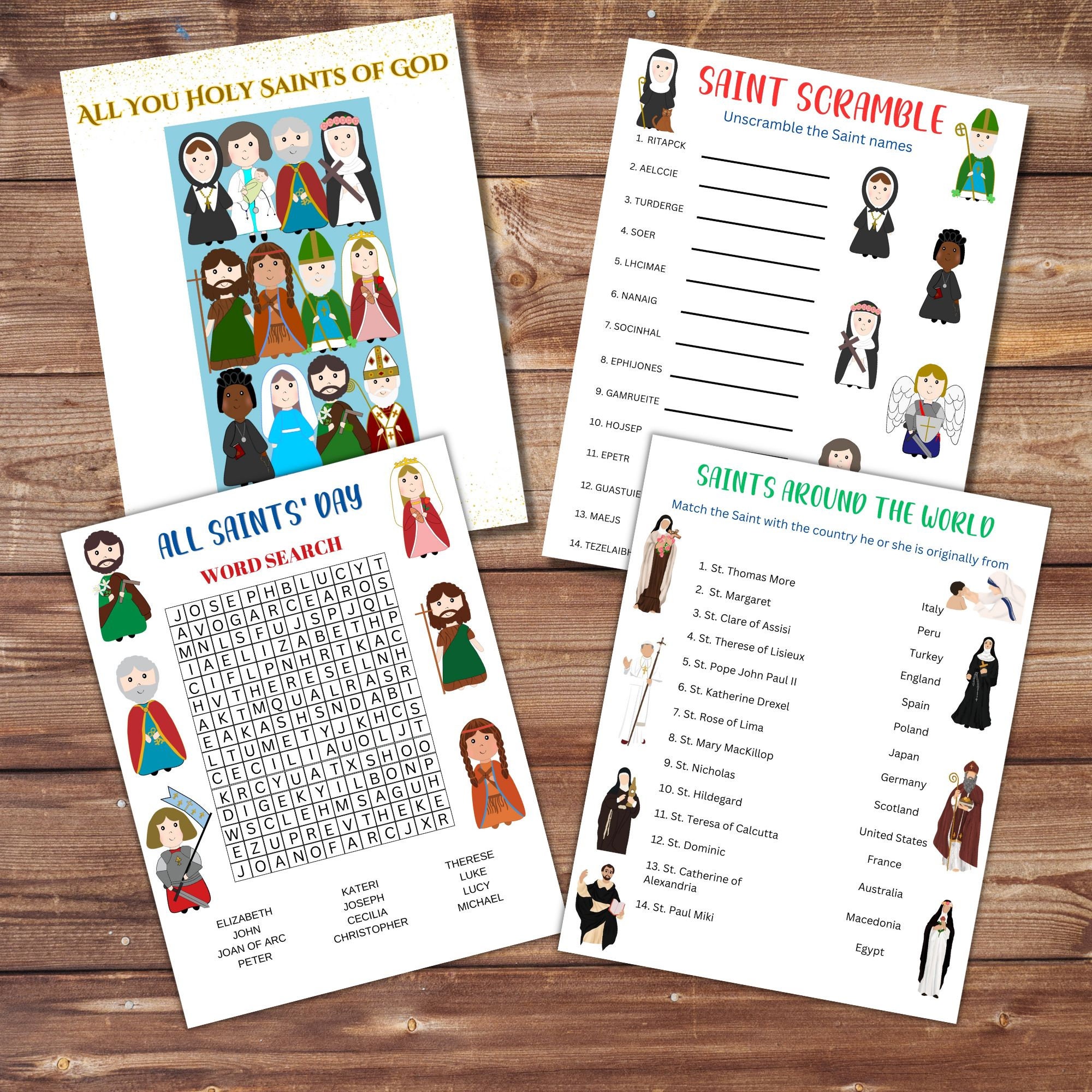 All Saints' Day Kids Bundle, Catholic Saints' Day Printable Games ...