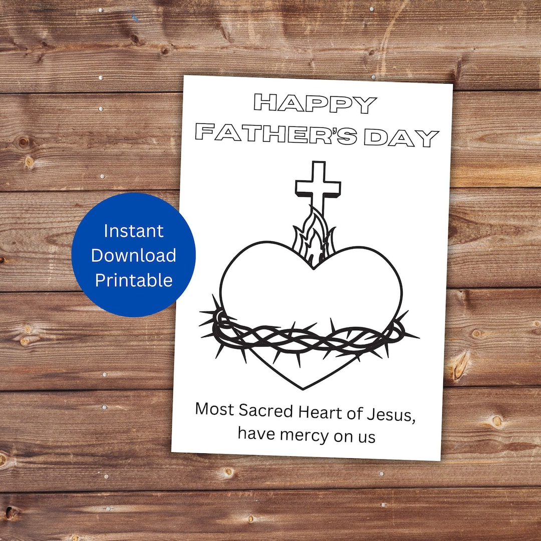 Catholic Father's Day Coloring Card, Printable Sacred Heart of Jesus ...