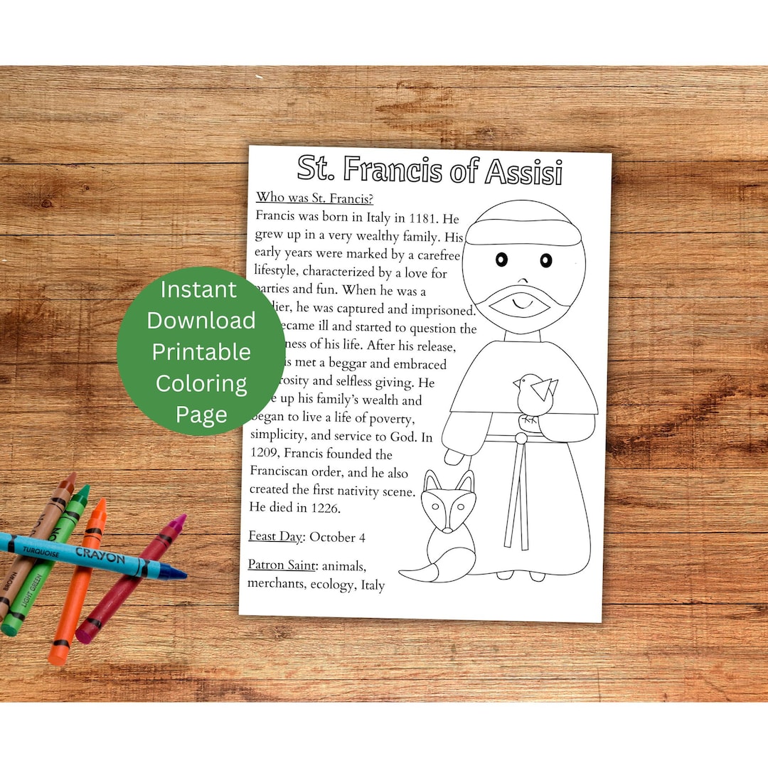 St. Francis of Assisi Coloring Page, Printable Saint Coloring, Catholic ...