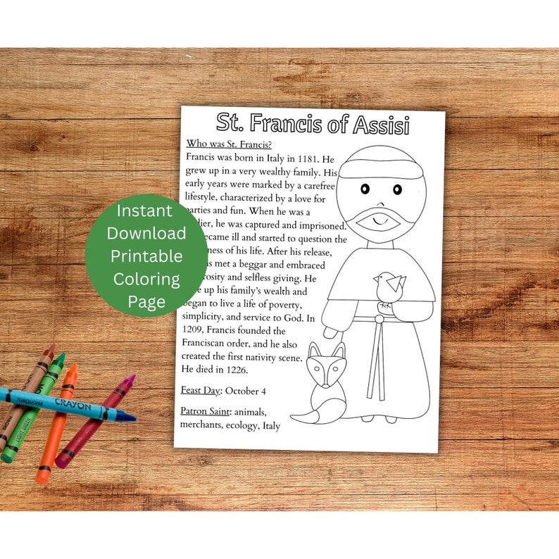 St. Francis of Assisi Coloring Page, Printable Saint Coloring, Catholic ...