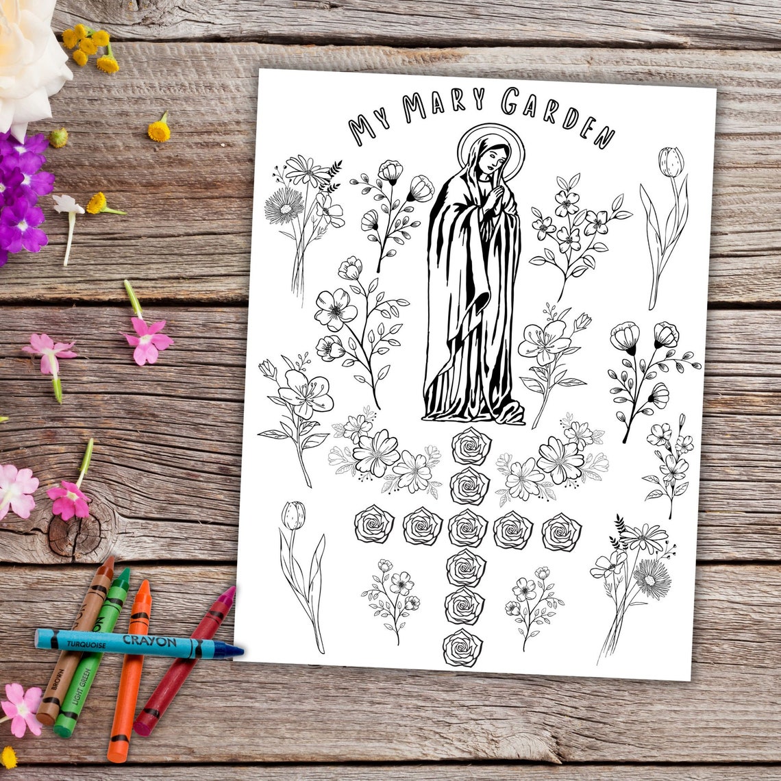 Mary Garden Coloring Page, Printable Marian Coloring, Catholic Kid's ...