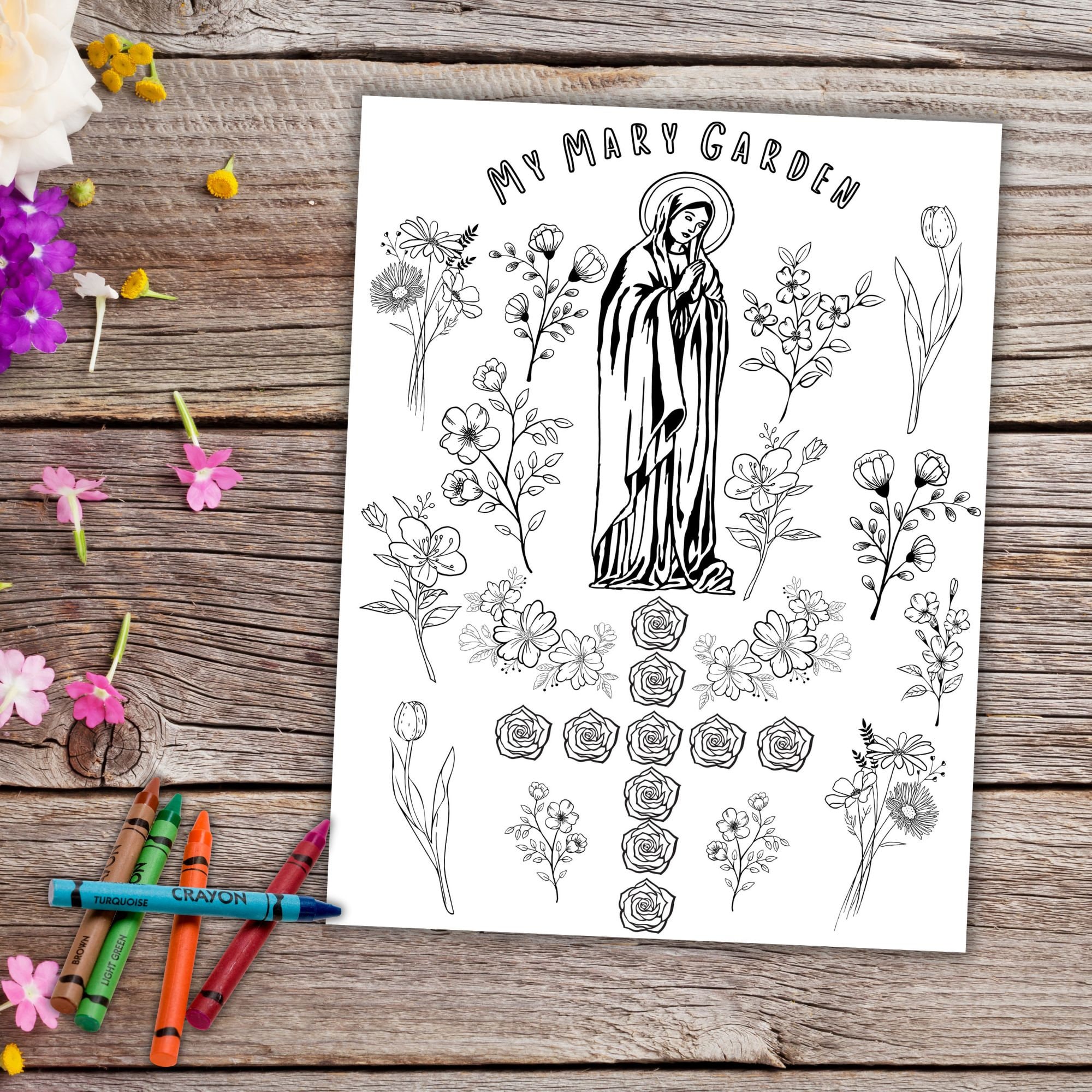 Mary Garden Coloring Page, Printable Marian Coloring, Catholic Kid's ...